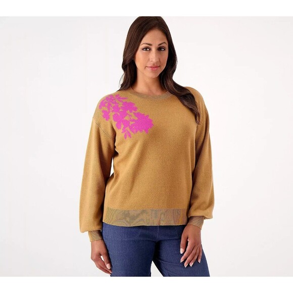 Jason Wu | Sweaters | J Jason Wu X Jacquard Sweater Mustard Pink Flower ...